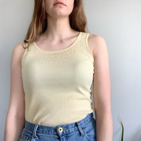 Limited Too | Tops | Limited Too Yellow Ribbed Tank Top Rhinestones ...